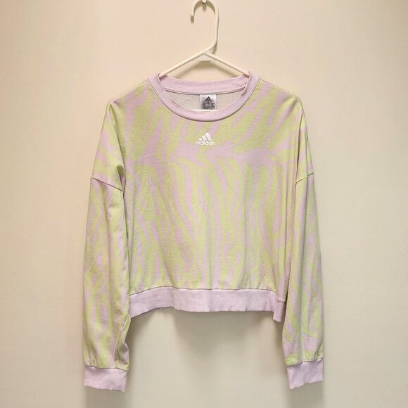 adidas | Tops | Adidas Tiger Animal Print Cropped Pink Green Sweatshirt ...
